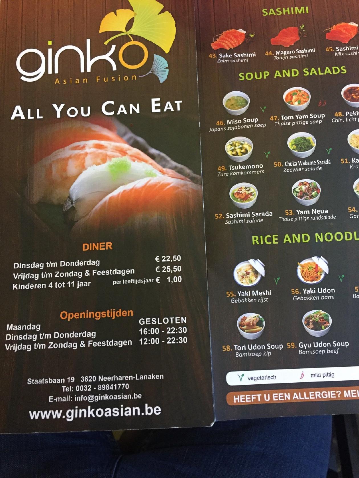 Menu at Ginko - Asian Fusion restaurant, Lanaken