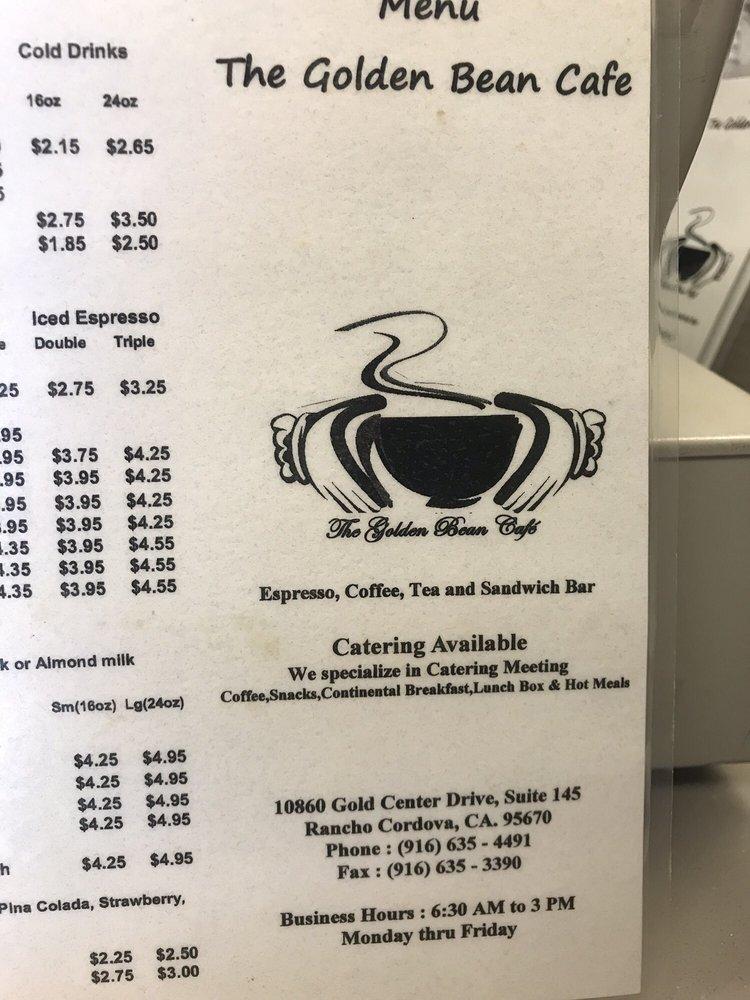 Menu at Golden Bean Cafe, Rancho Cordova