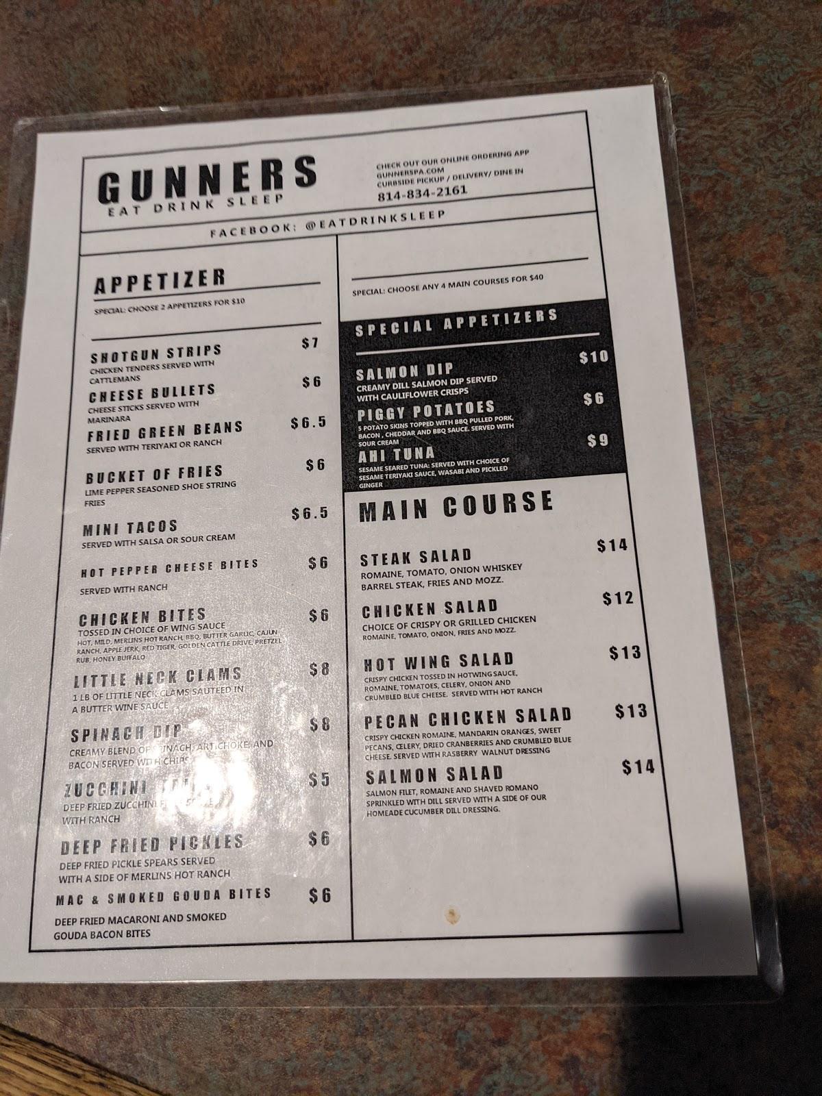 Menu at Gunners pub & bar, Saint Marys, 33 S St Marys St