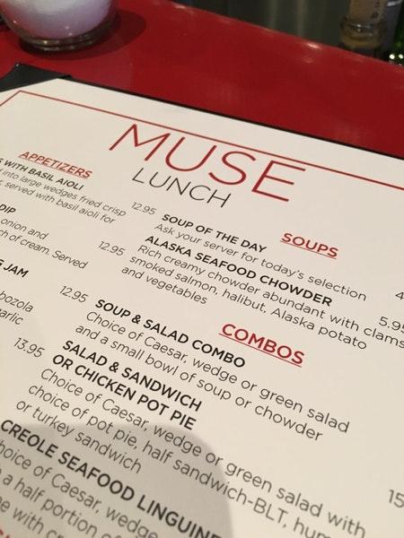 Menu at Muse cafe, Anchorage