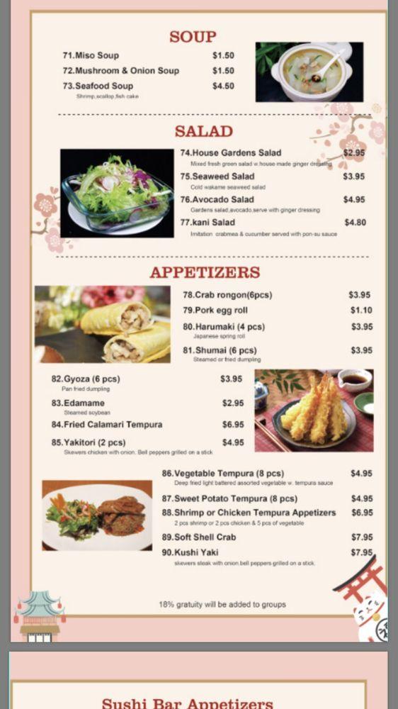 Menu at New Tokyo restaurant, Henderson