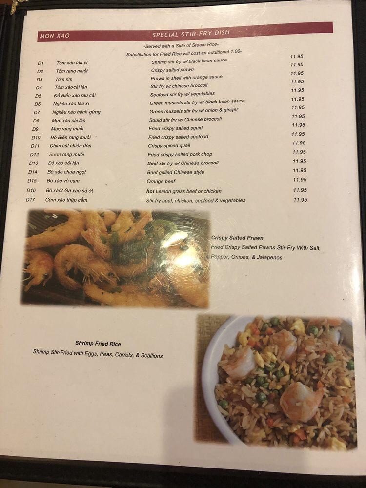Menu at Pho Da Cao restaurant, Tulsa