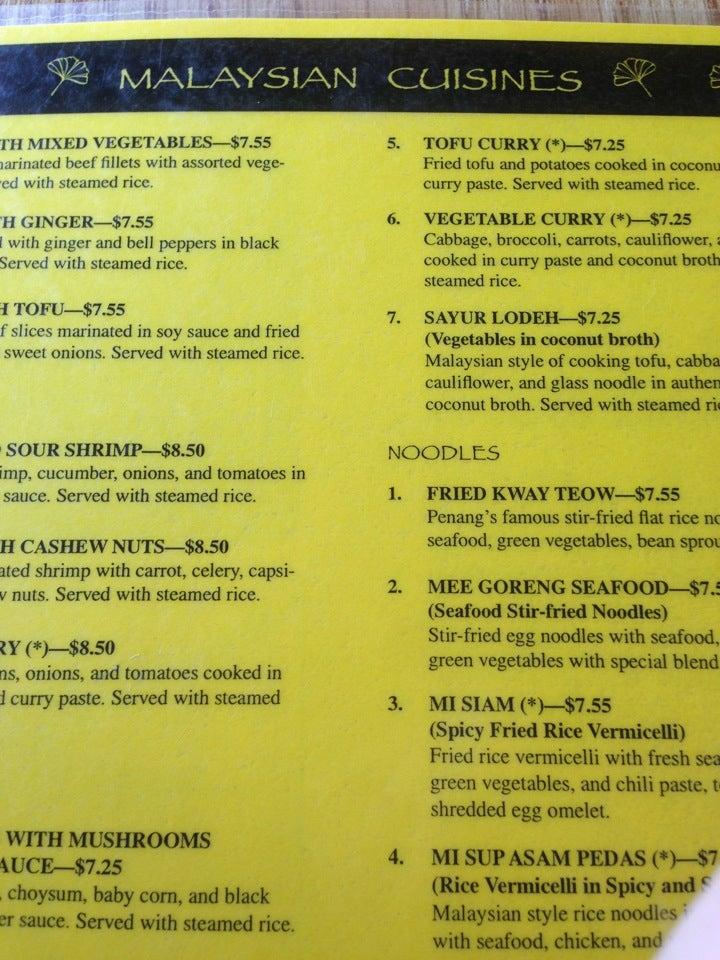 Menu at Rasa Ria restaurant, Kalamazoo