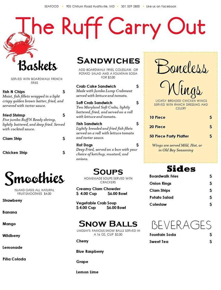 Menu at Ruff N Ready Crab House pub & bar, Hyattsville