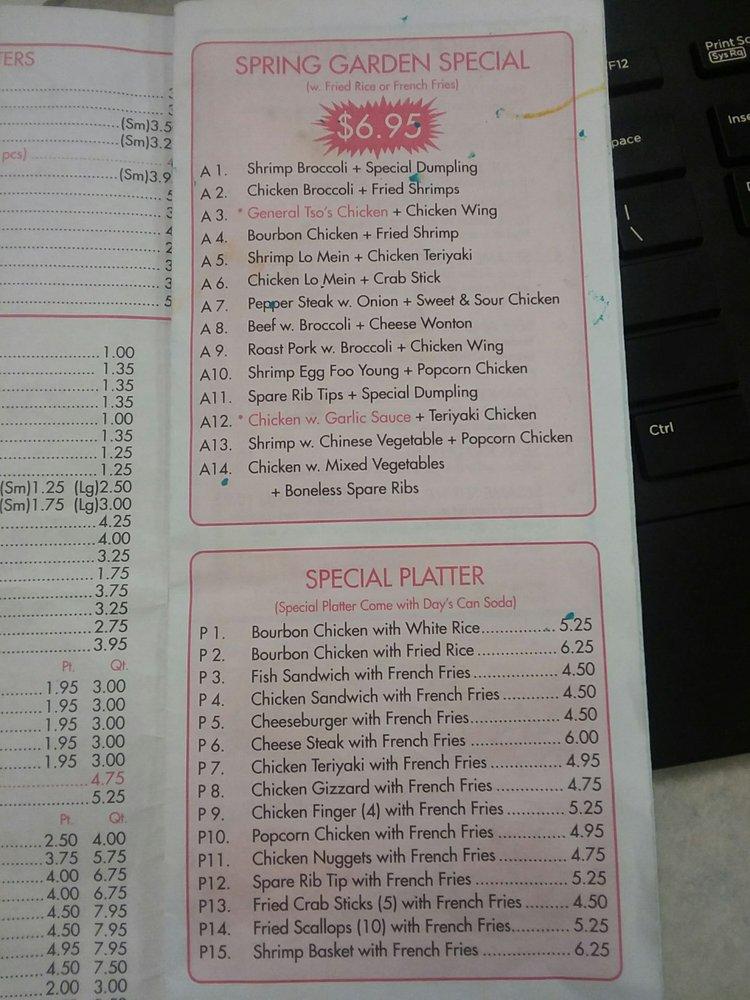 Menu at Spring Garden restaurant, Philadelphia, 144 S 57th St