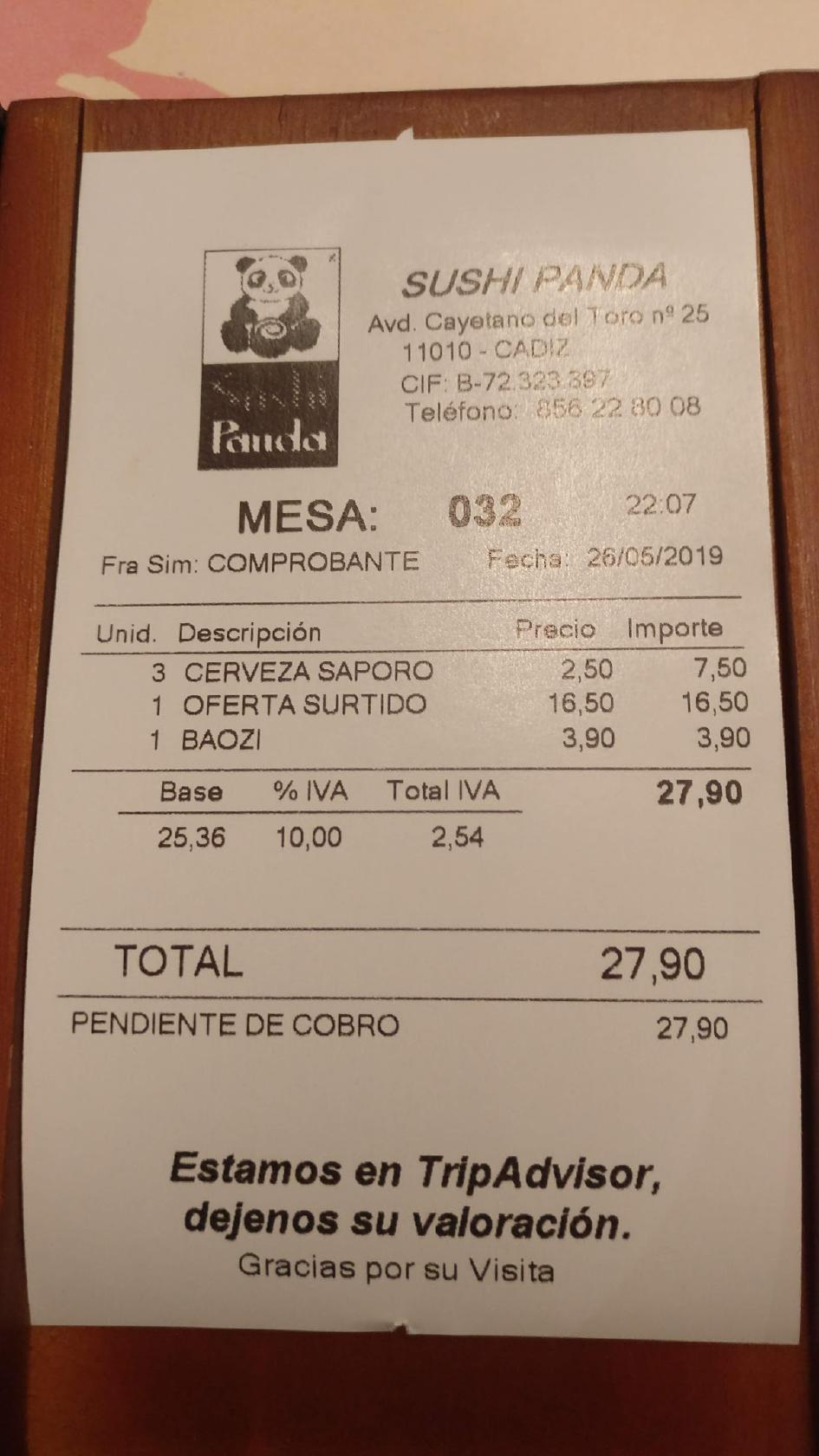 Carta del restaurante SUSHIPANDA CÁDIZ AVENIDA, Cádiz, Av. Cayetano del ...