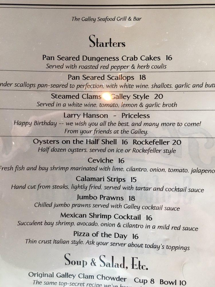 Menu at The Galley Seafood Grill & Bar‎, Morro Bay