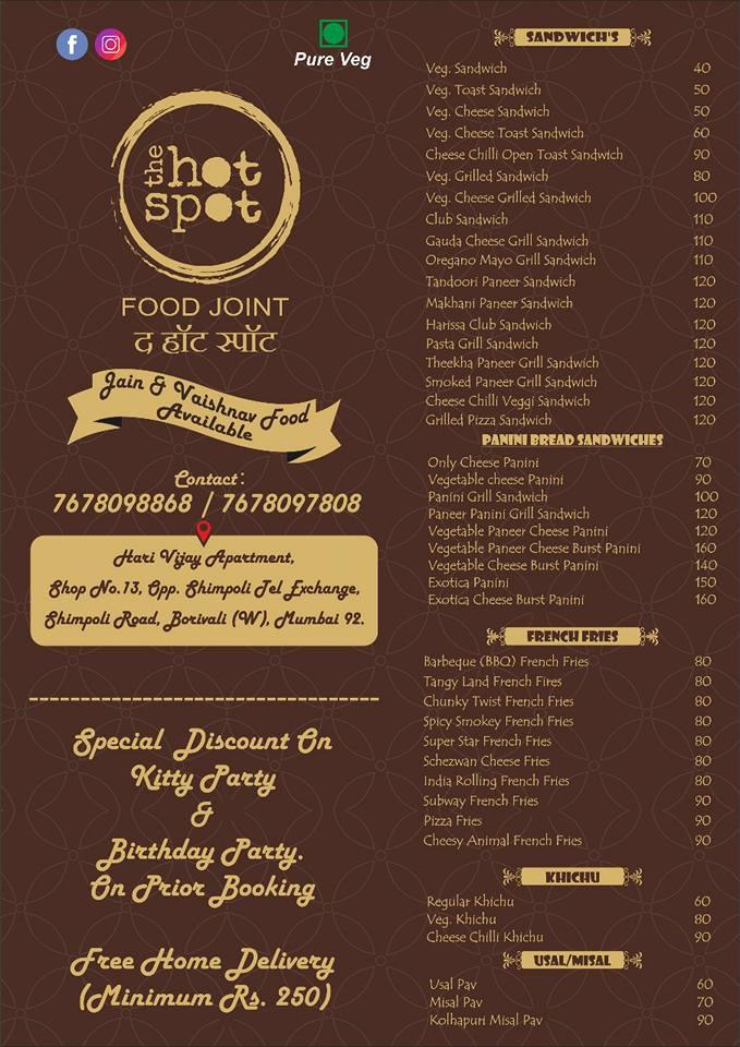 Menu at The Hot Spot - Fun Food Joint, Mumbai
