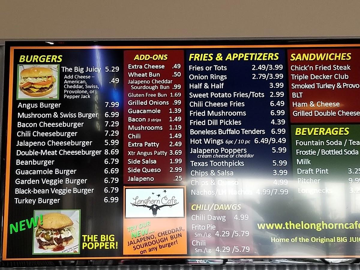 Menu at The Longhorn Cafe, San Antonio, Nacogdoches Rd