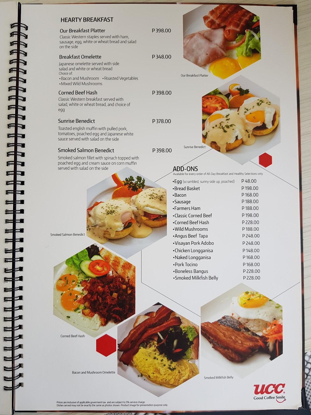 Menu at UCC Cafe Terrace- Streetscape Mall, Cebu City