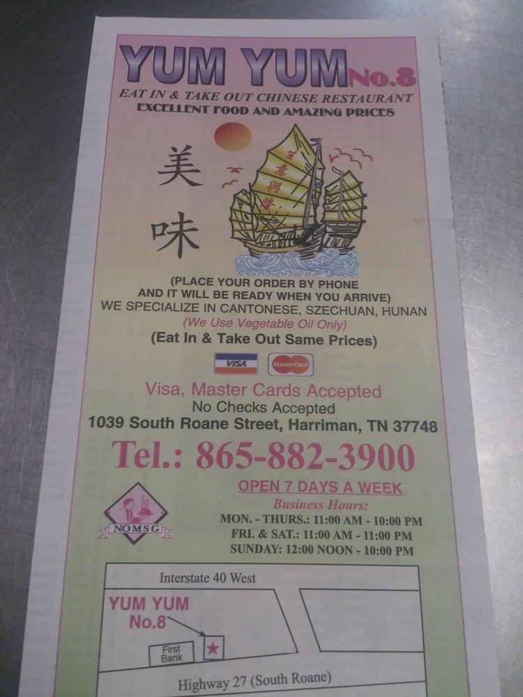 Menu at Yum Yum restaurant, Harriman