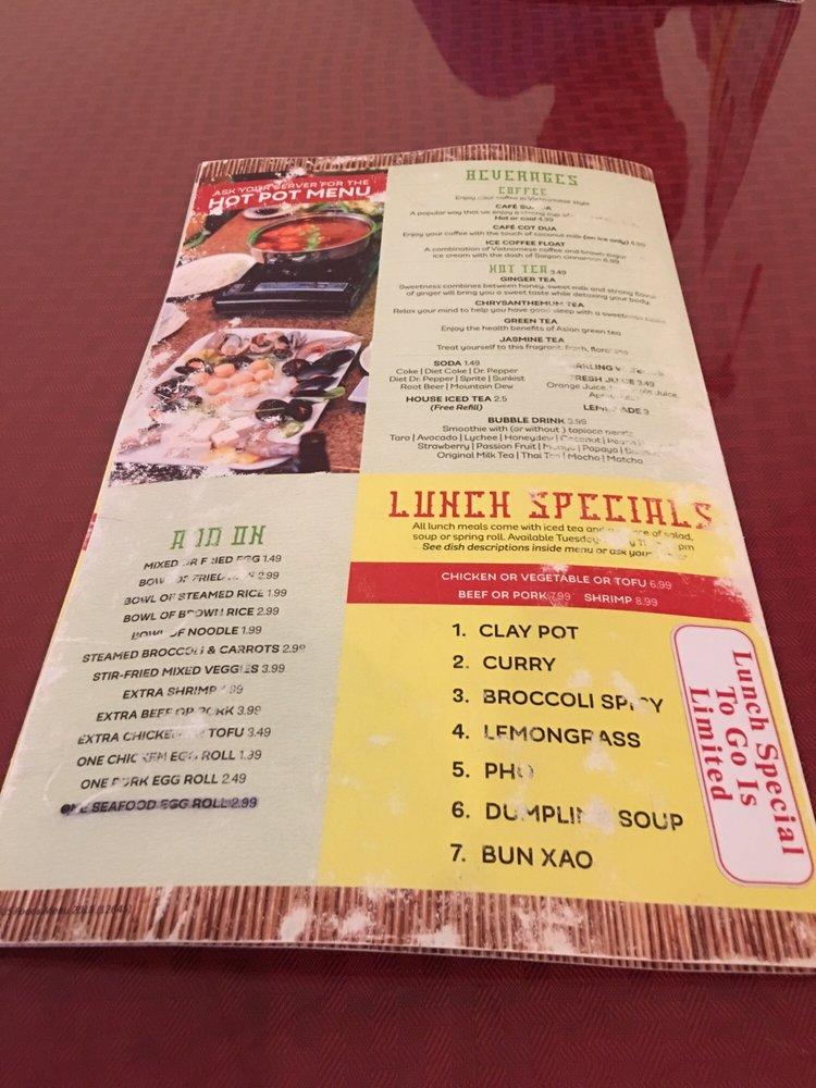 Menu at Clay Pot Restaurant, Waco, 416 Franklin Ave