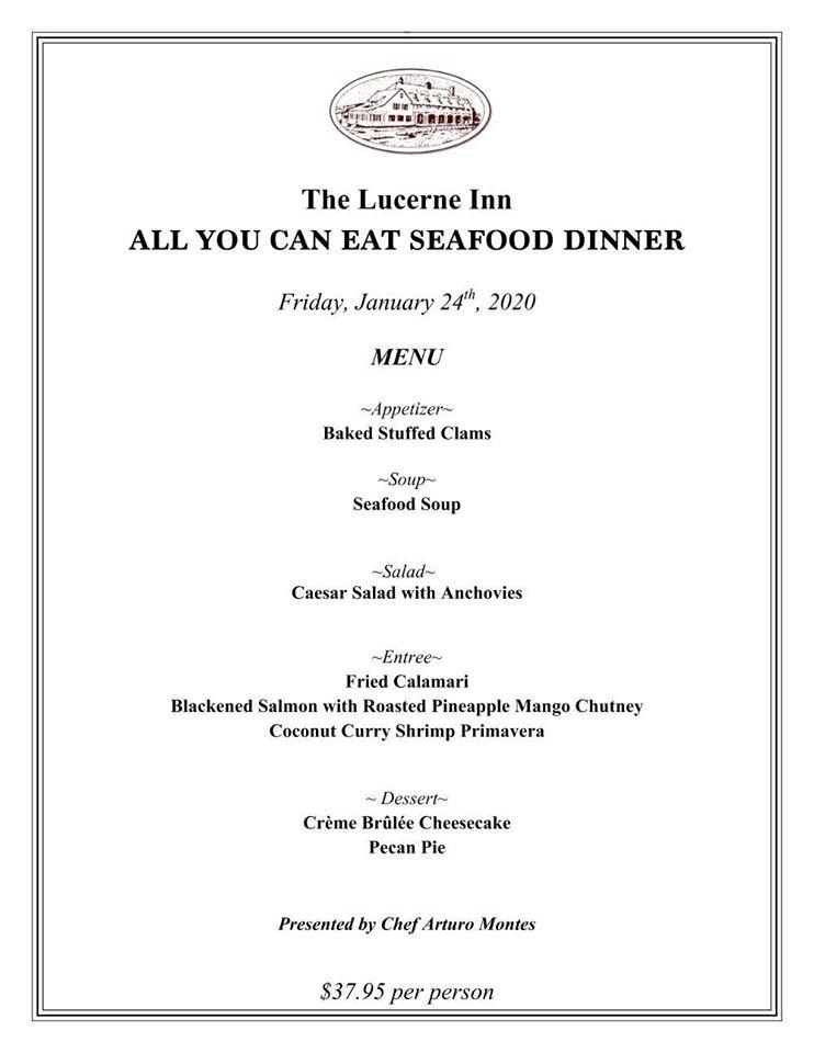 Menu at The Lucerne Inn restaurant, Dedham