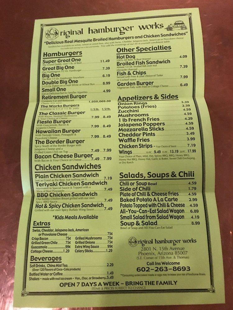 Carta del pub y bar Original Hamburger Works, Phoenix