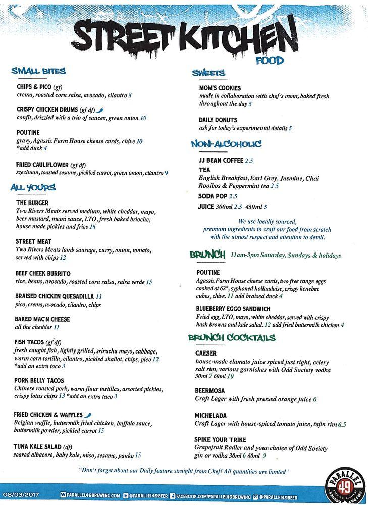 Menu at Parallel 49 Brewing Company pub & bar, Vancouver
