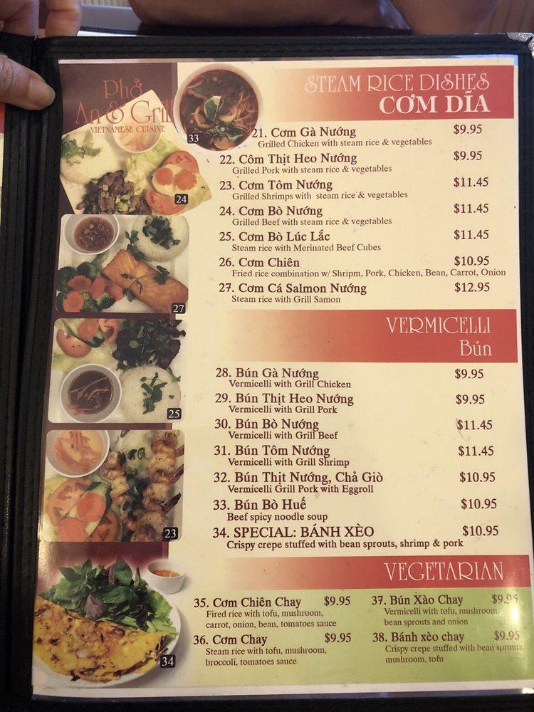 Menu at Pho An & Grill restaurant, Aspen Hill