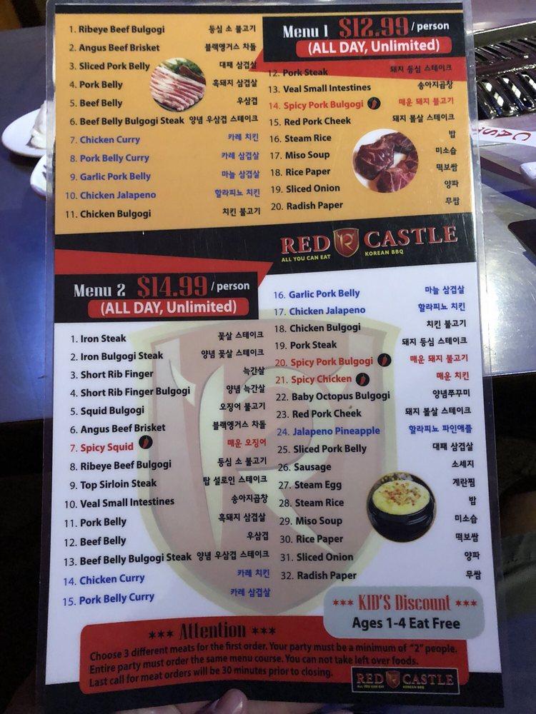 Menu at Red Castle Korean BBQ, Garden Grove
