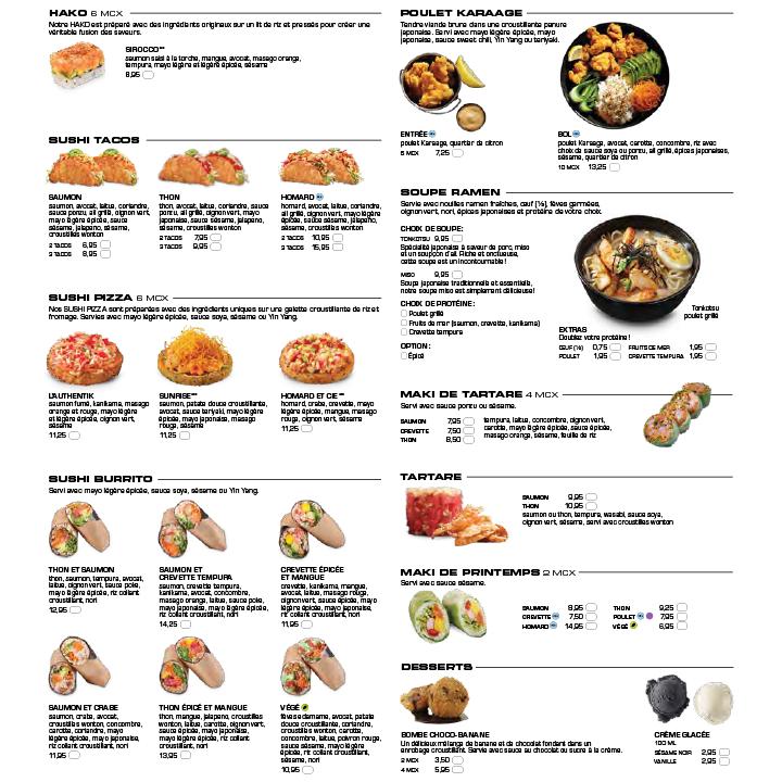 Menu at Sushi Shop restaurant, Prévost