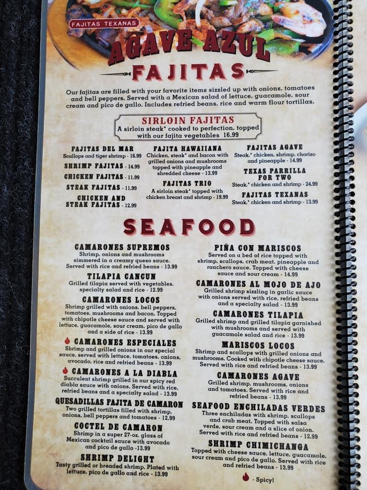 Menu at Agave Azul Mexican Restaurant, Covington