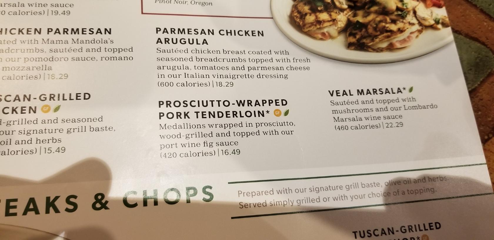 Menu at Carrabba's Italian Grill pub & bar, North Palm Beach