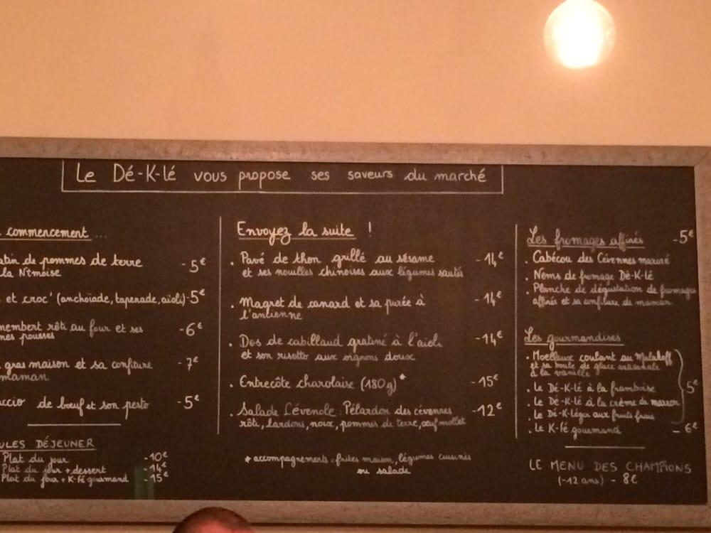 Menu at Le Dé-K-Lé Bistrot Gourmand restaurant, Nimes