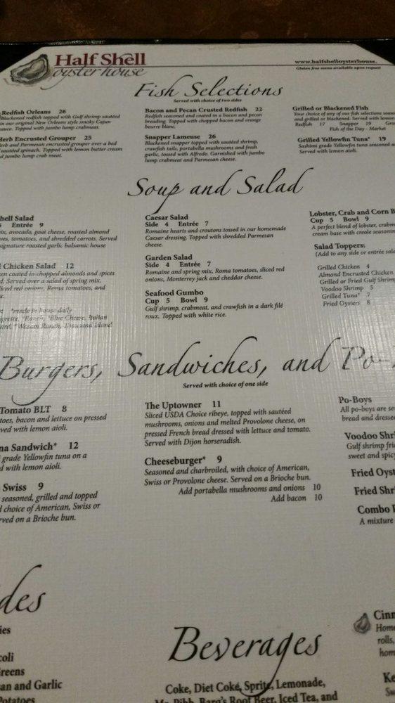 Menu at Half Shell Oyster House restaurant, Gulfport