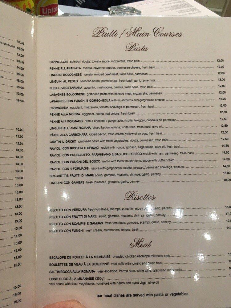 Menu at Il Grigio restaurant, Paris