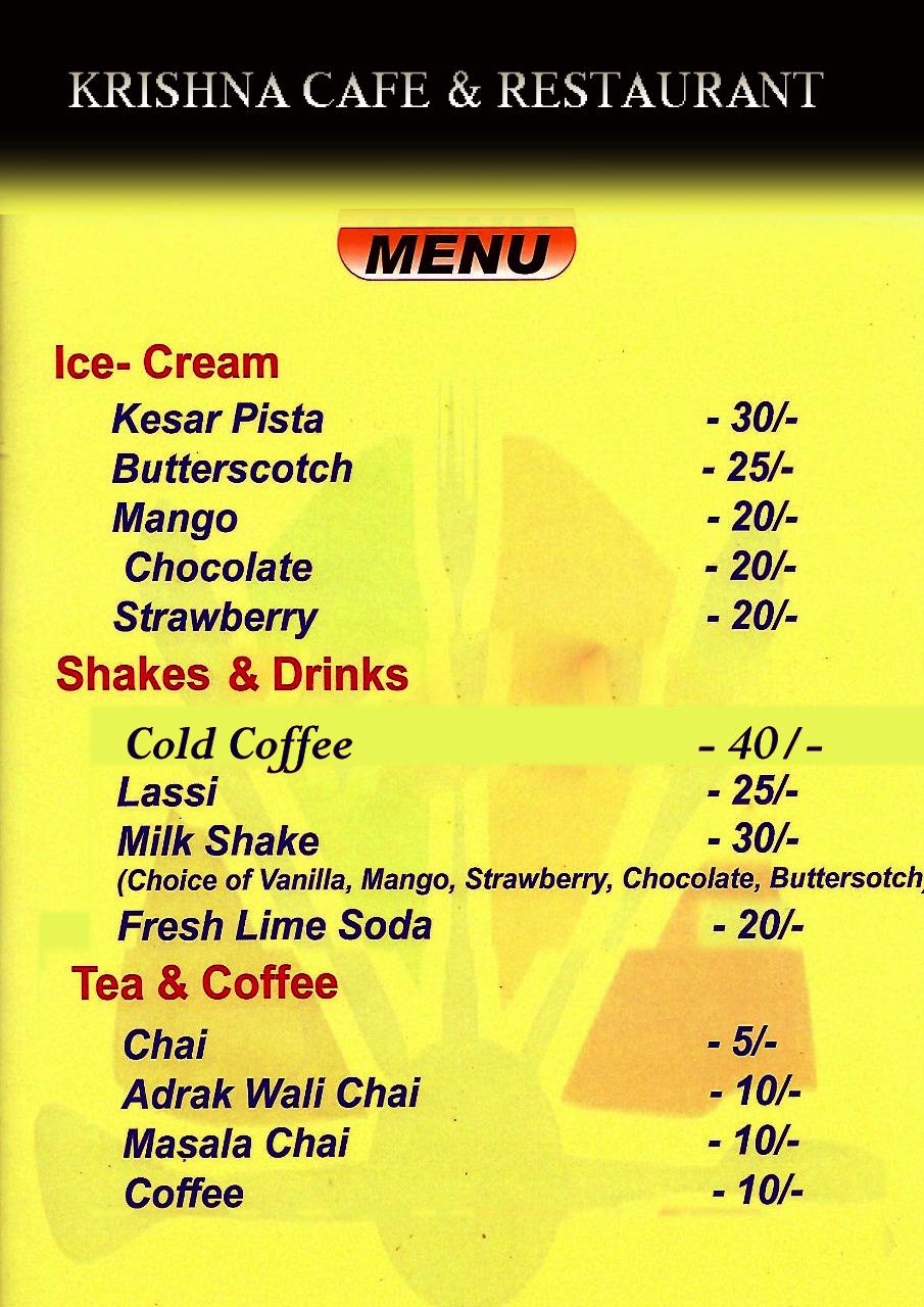 Menu at Krishna cafe & restaurant, Hajipur