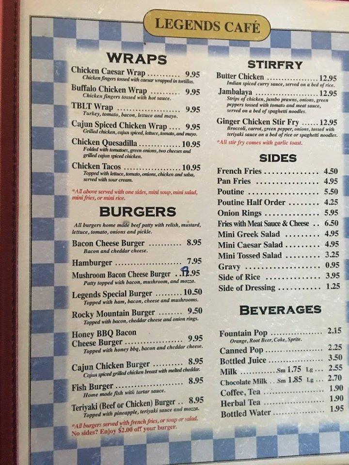 Menu at Legends Cafe and Pizza, Edson