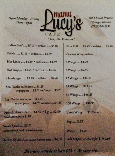 Menu at Mama Lucy's Catering fast food, Chicago