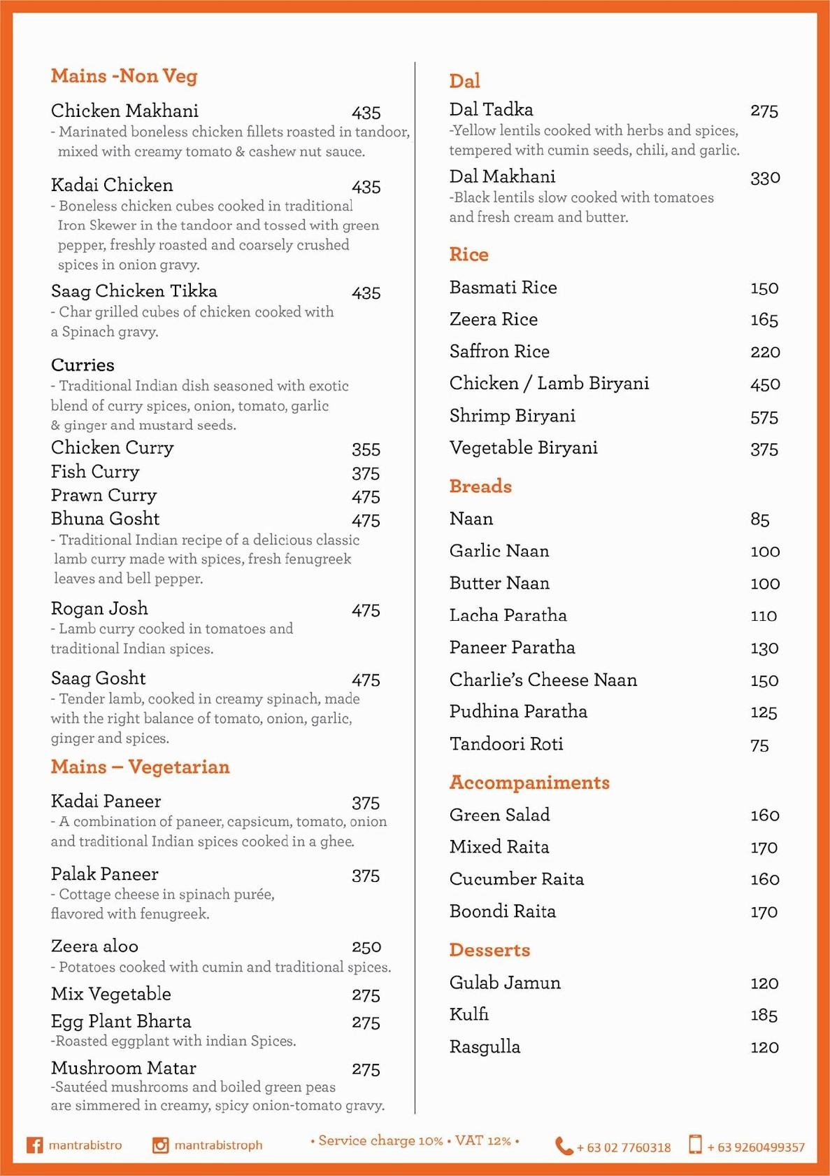 Menu at Mantra Indian Kitchen & Bar, Makati