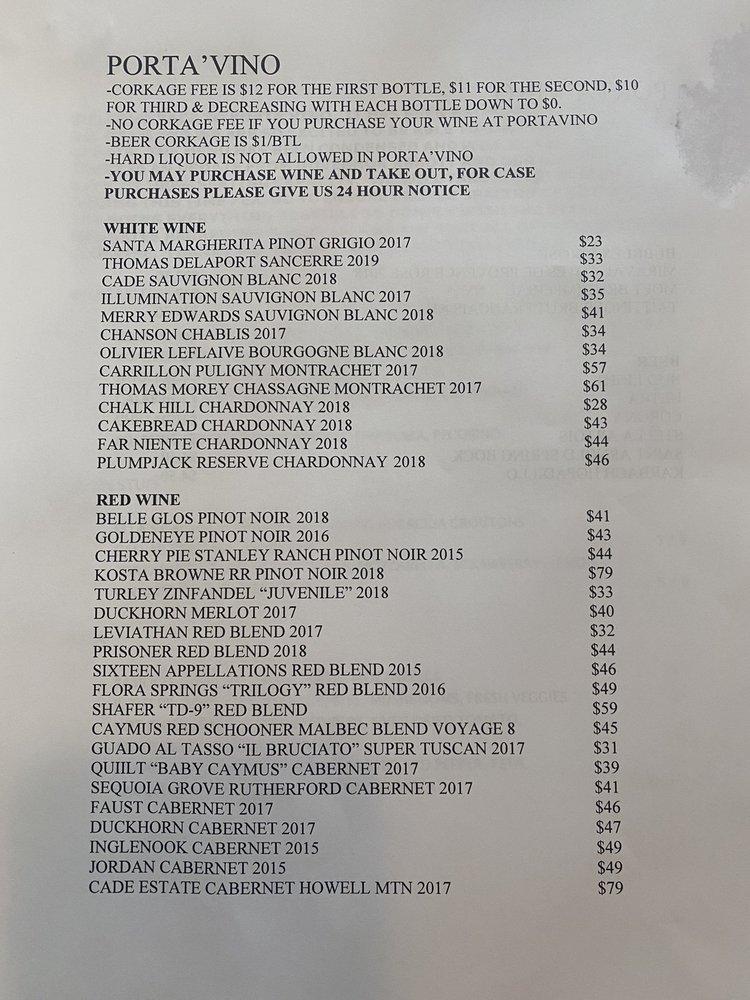 Menu at Porta'Vino pub & bar, Houston