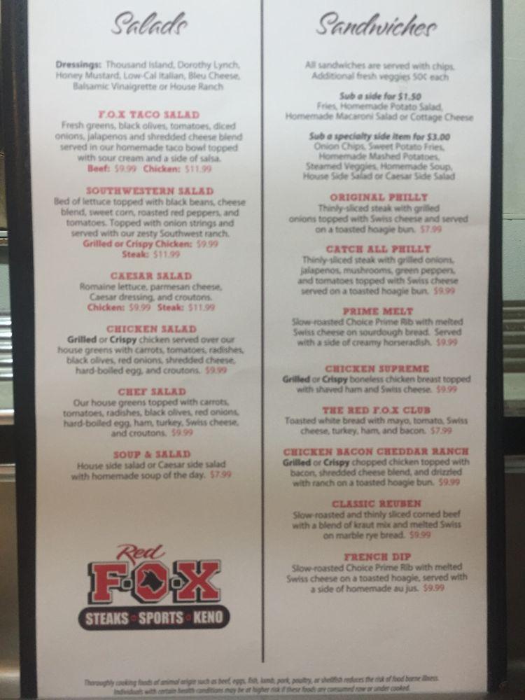 Carta de parrilla Red Fox Steak House & Lounge, Lincoln, W O St