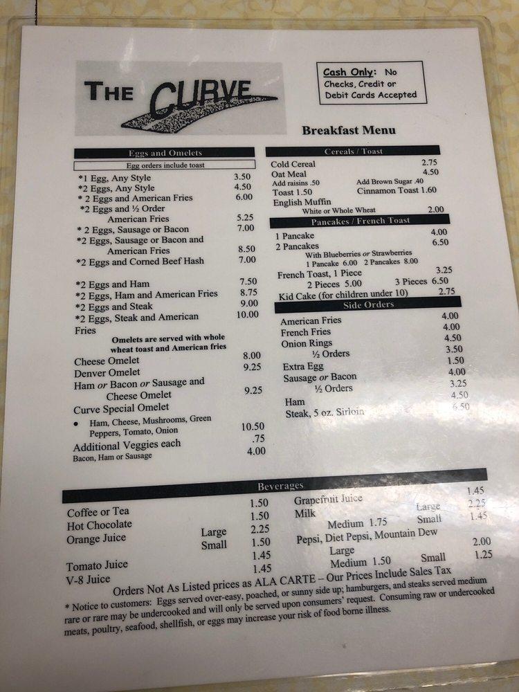 Menu at The Curve restaurant, Madison