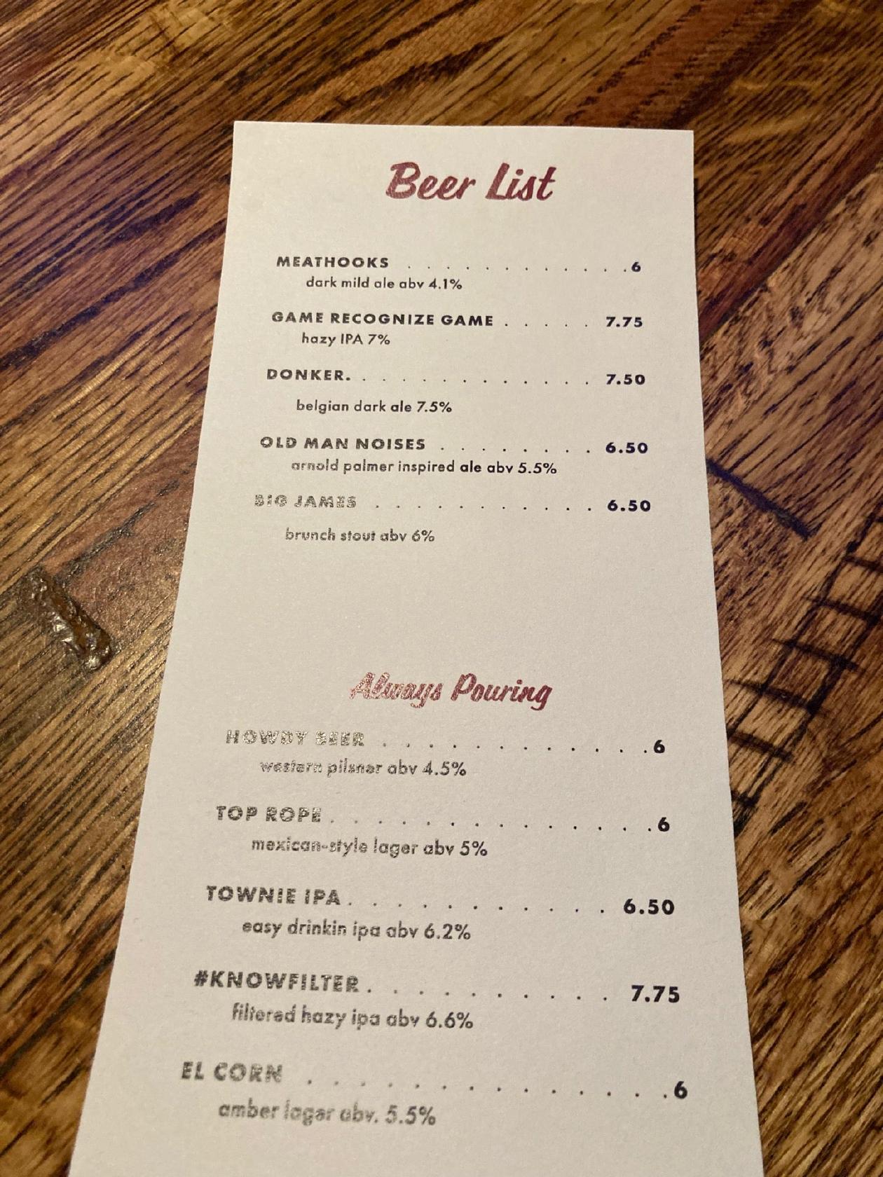 Menu at The Post Chicken & Beer restaurant, Lafayette, 105 W Emma St
