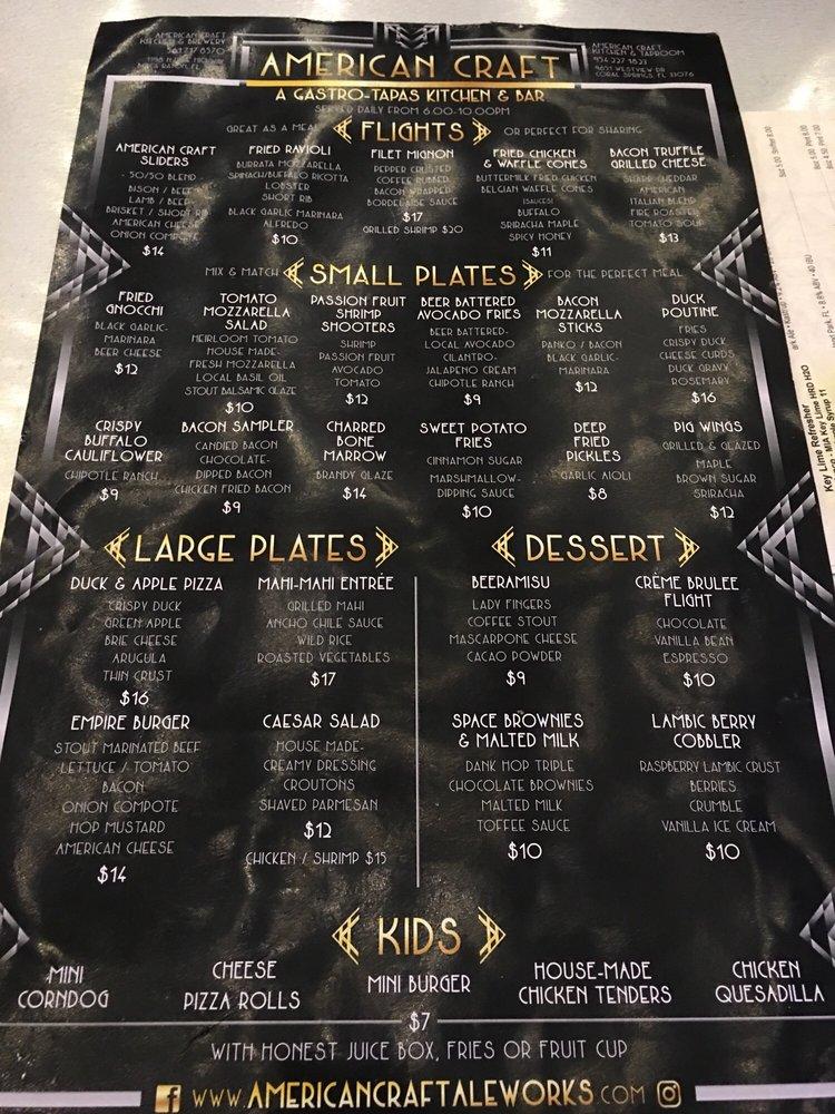 Menu at American Craft Kitchen & Taproom pub & bar, Coral Springs