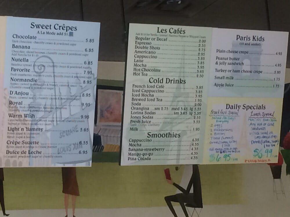 Menu at Crepes De Paris restaurant, Brea