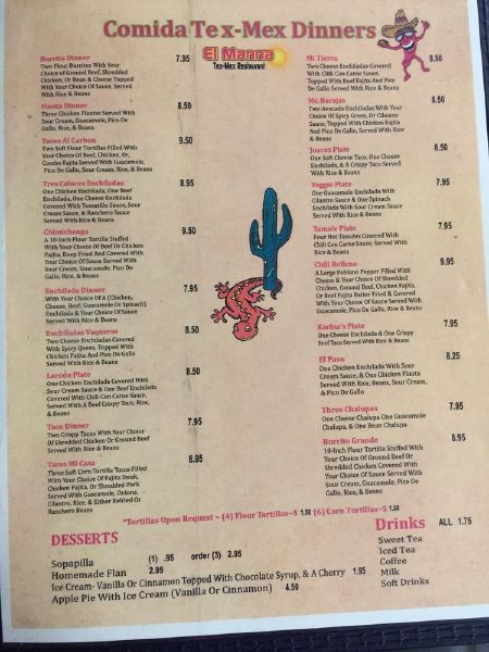 Menu at El Manna restaurant, Emory