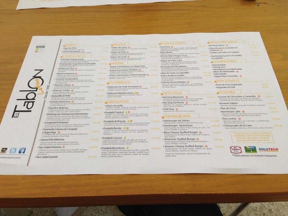 Menu at El Tablon Latino restaurant, Santiago De Los Caballeros, C. Del ...