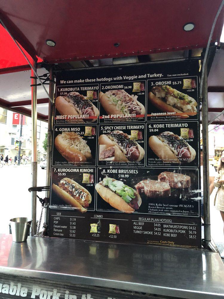 Menu at Japadog, Vancouver, 510 Burrard Street