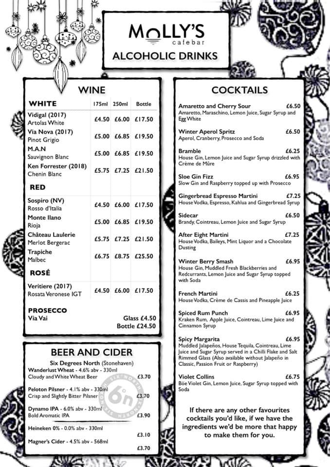 Menu at Molly's Café Bar, Stonehaven