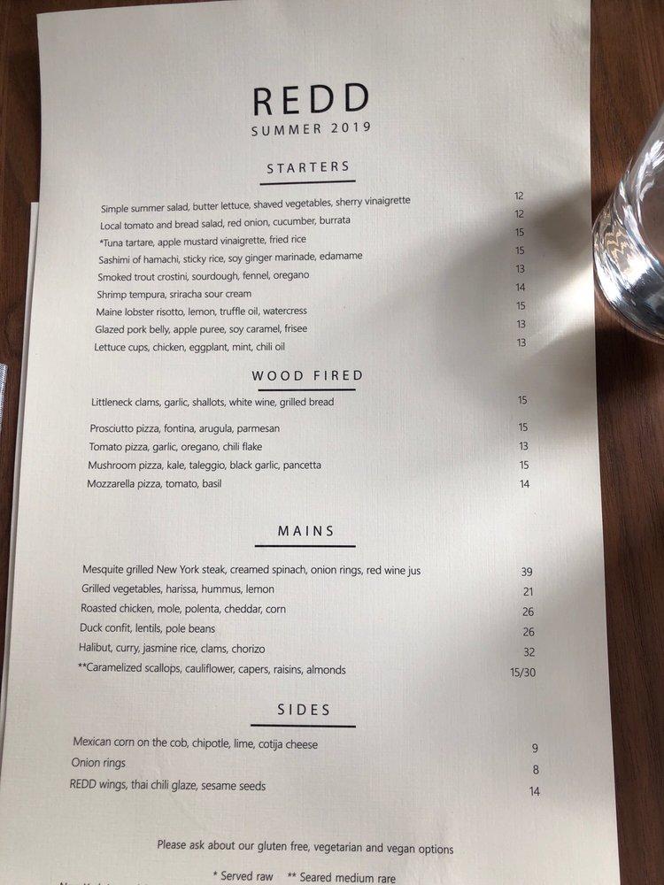 Menu at Redd restaurant, Rochester