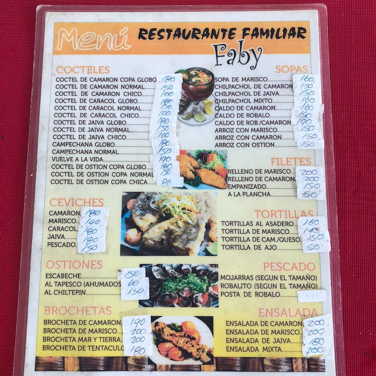 Carta de Restaurante Familiar Faby, Puerto Ceiba