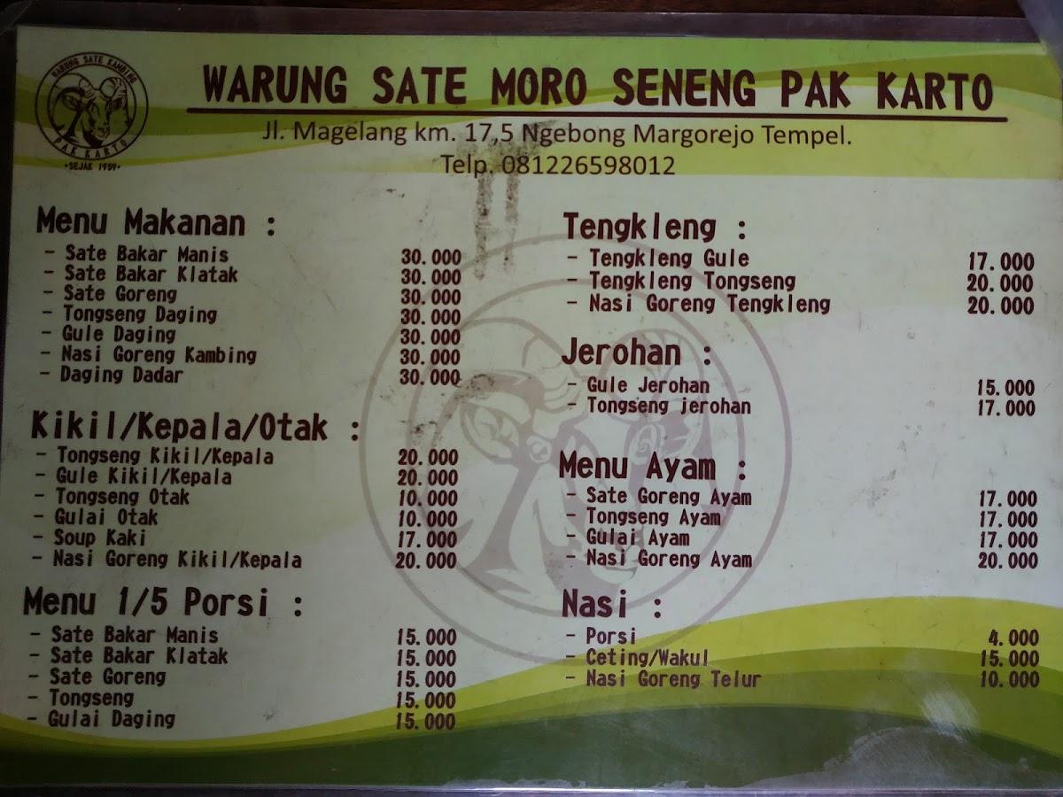 Menu at Sate Kambing Moro Seneng Pak Karto Tempel restaurant, Triharjo
