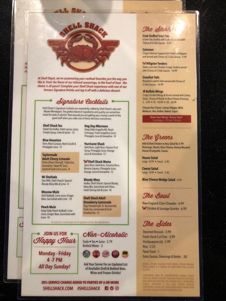 Menu at Shell Shack pub & bar, Houston