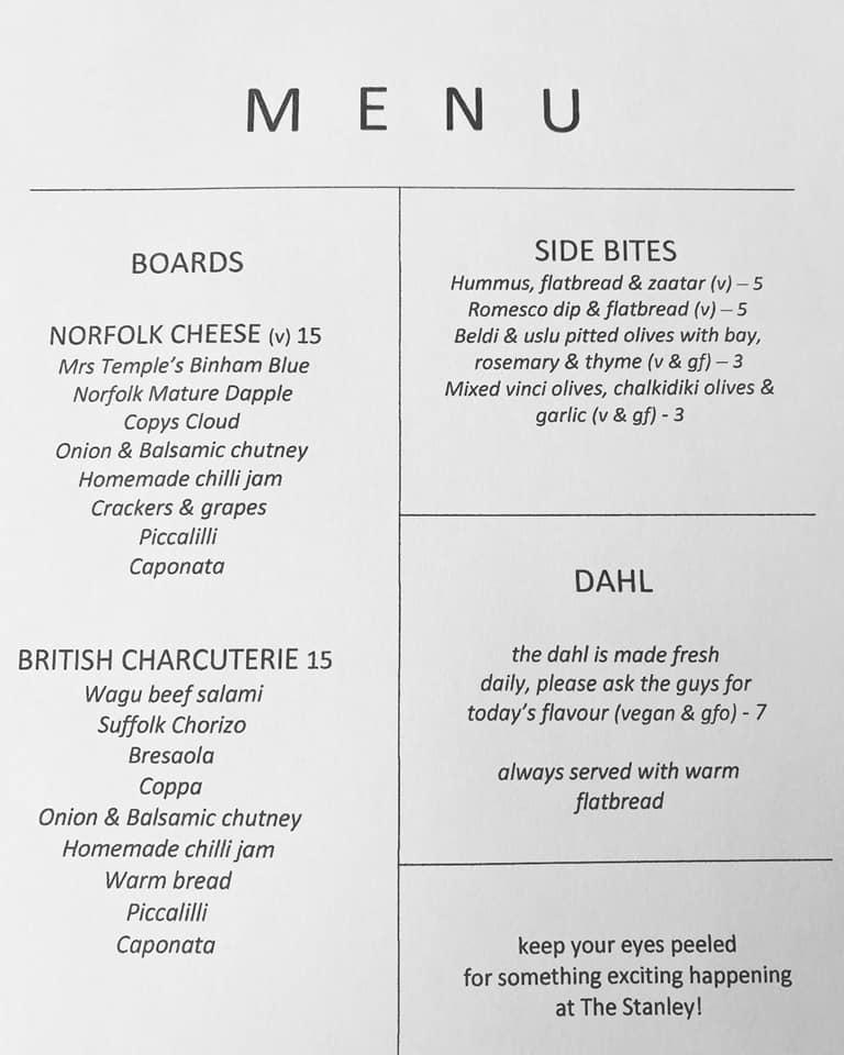 Menu at The Stanley NR3 pub & bar, Norwich