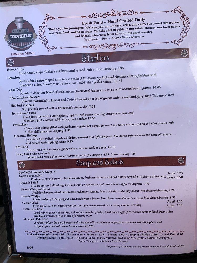 Menu at The Tavern steakhouse, West Jefferson