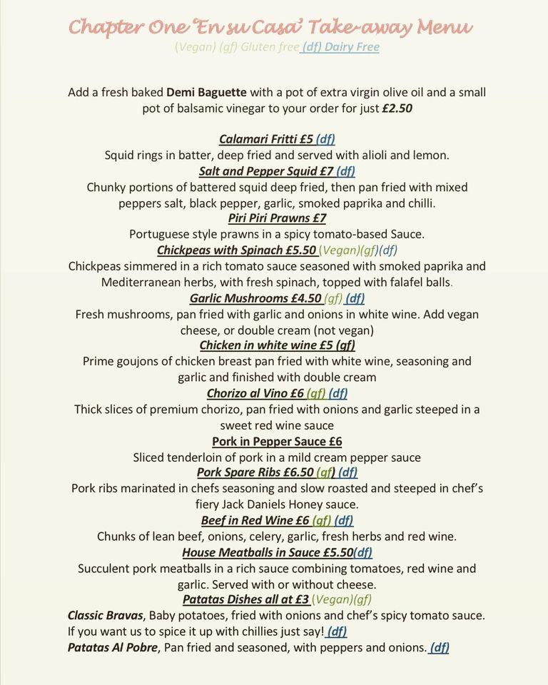 Menu at Chapter One Bar And Kitchen, Oldham