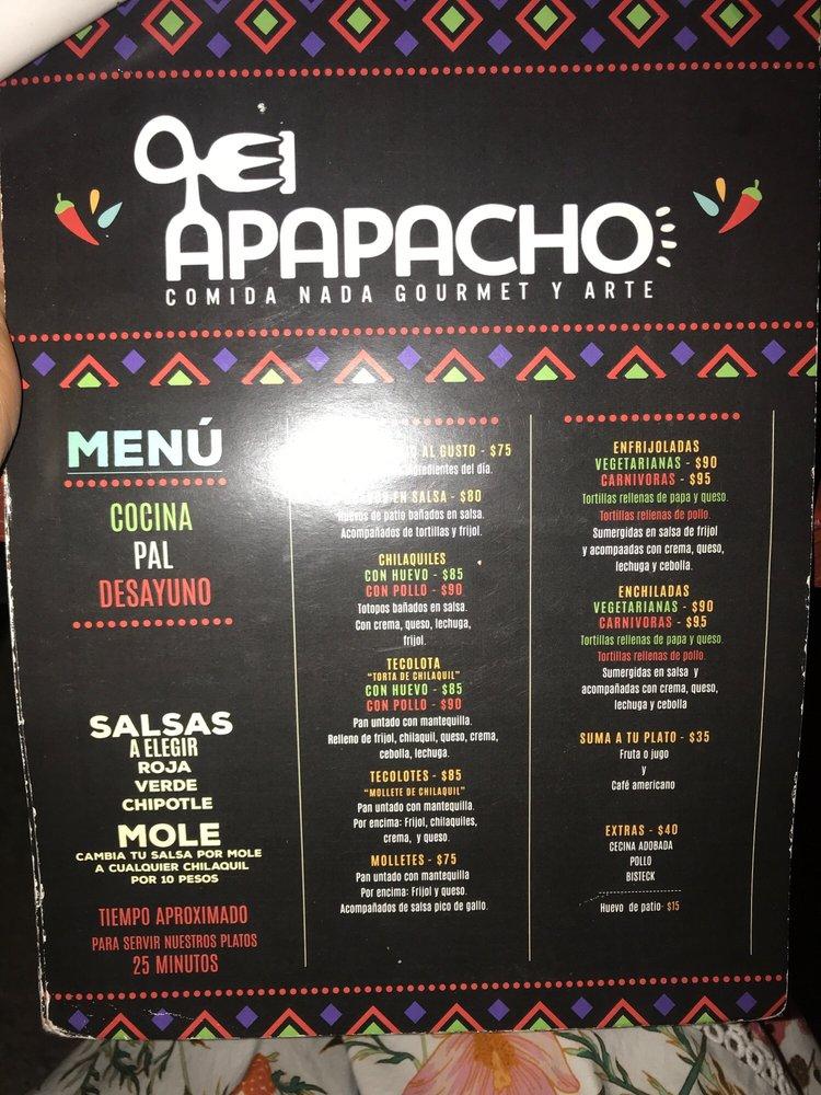 Menu at El Apapacho restaurant, Merida