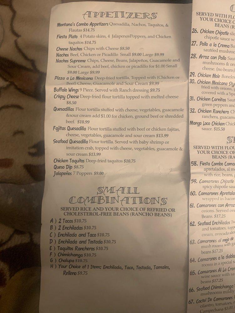 Menu at El Rancho Alegre restaurant, Lewistown
